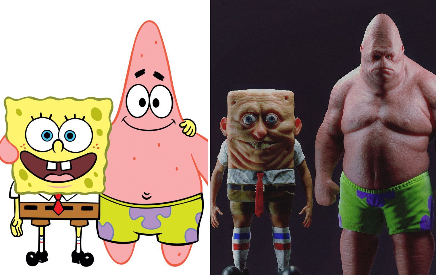 Spongebob i Patryk jako ludzie. Artysta stworzył coś naprawdę niepokojącego