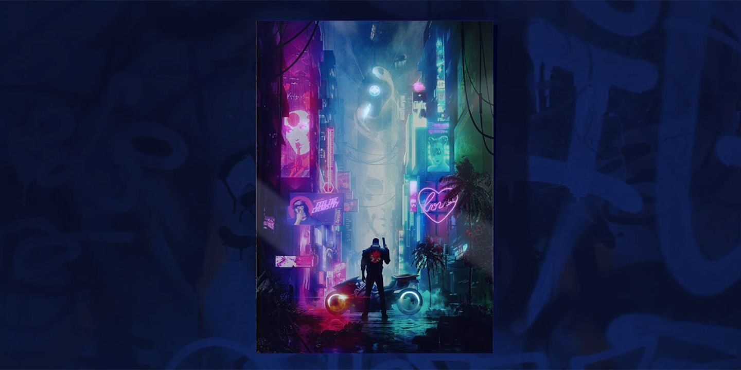 Cyberpunk 2077 z wyjątkowym plakatem od Displate. Panel OLED rozświetla ...